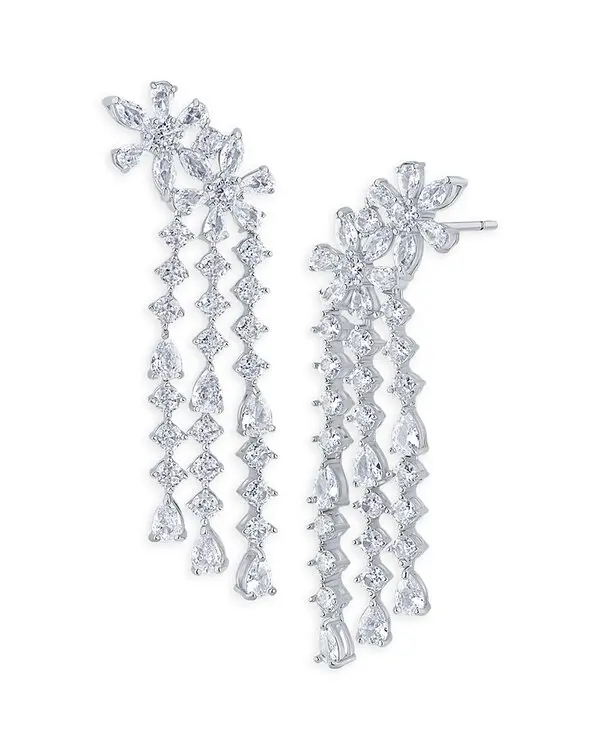 KENNETH JAY LANE Cubic Zirconia Flower Waterfall Earrings - Silver