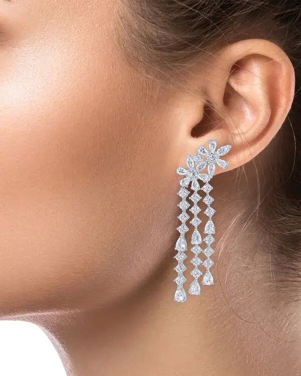 KENNETH JAY LANE Cubic Zirconia Flower Waterfall Earrings