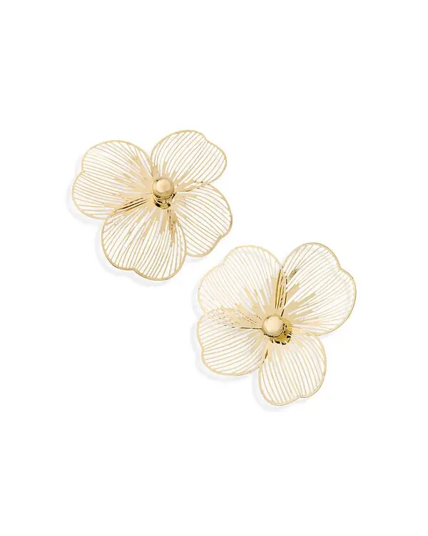 Aqua Flower Stud Earrings - Gold