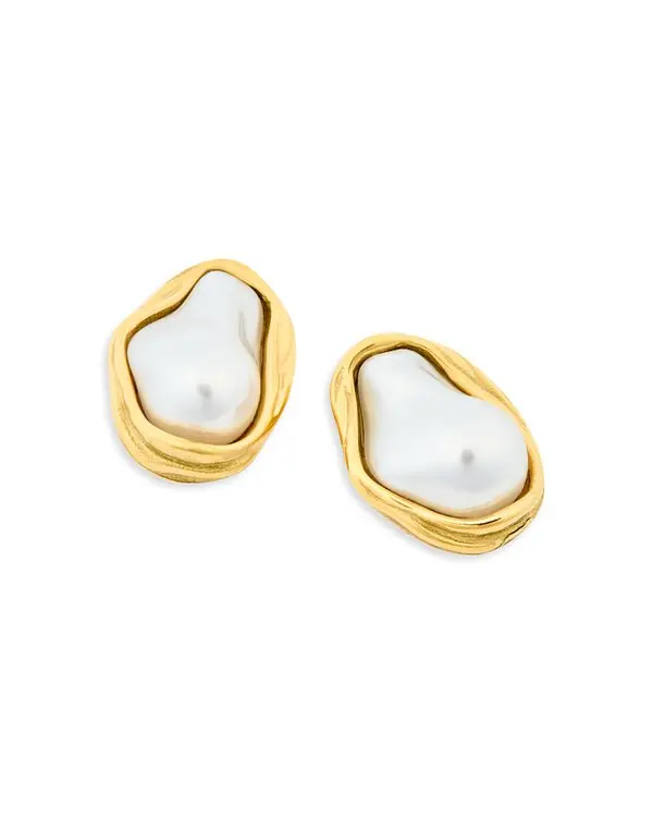 Aqua Orga Imitation Pearl Stud Earrings - Gold
