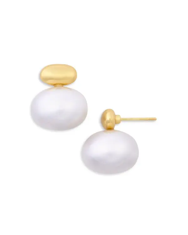 Aqua Bar & Imitation Pearl Earrings