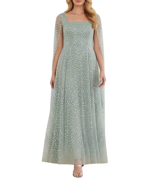 NEEDLE & THREAD Scatter Dot Cape Sleeve Ankle Gown - Laurel