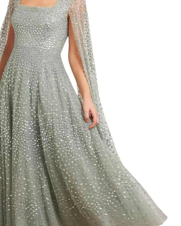 NEEDLE & THREAD Scatter Dot Cape Sleeve Ankle Gown - Laurel