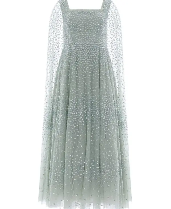 NEEDLE & THREAD Scatter Dot Cape Sleeve Ankle Gown - Laurel