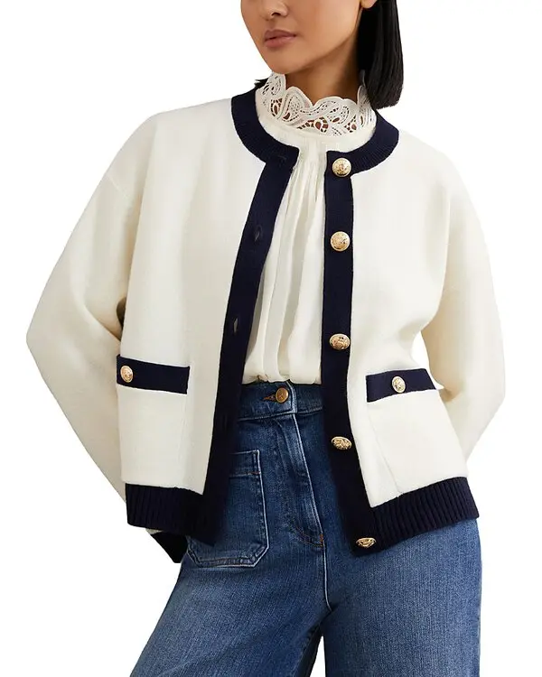 REISS Tipped Wool-cashmere Cardigan Sweater