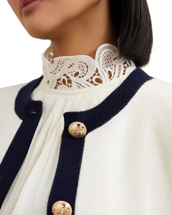 REISS Tipped Wool-cashmere Cardigan Sweater