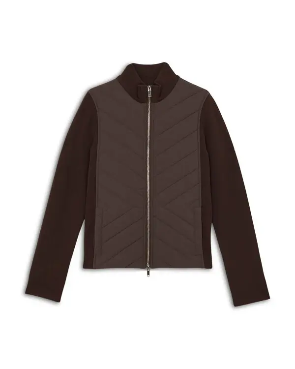 REISS Hansel Knitted Mixed Media Jacket - Chocolate