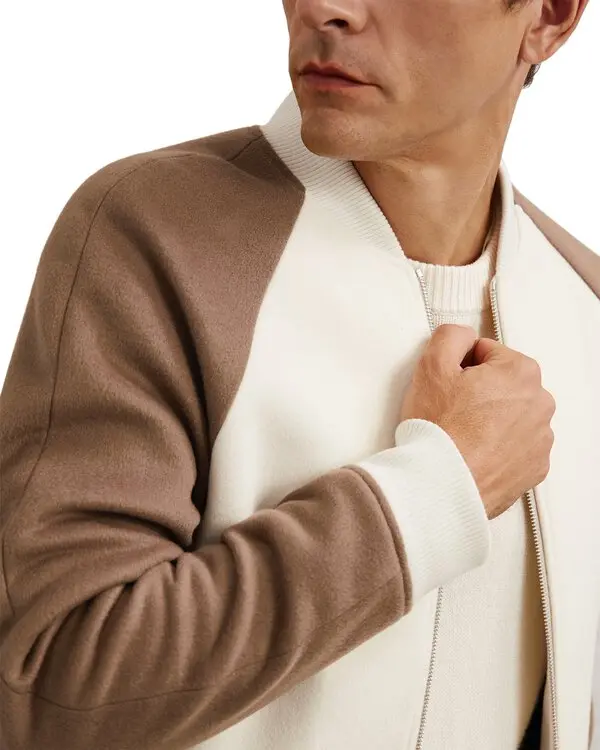 REISS Color Block Jacket - Off White/tan