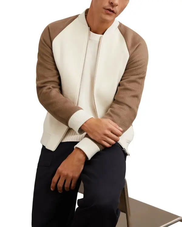 REISS Color Block Jacket - Off White/tan