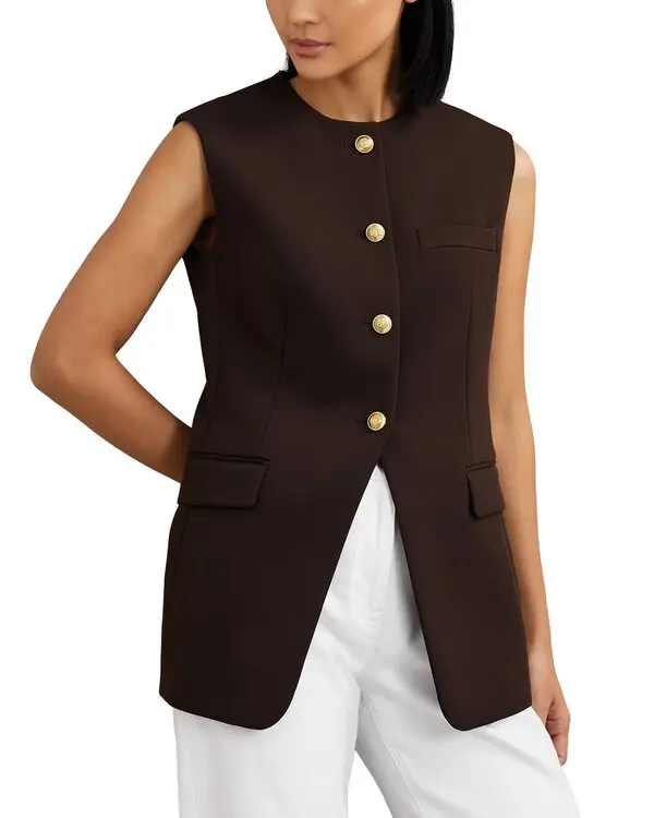 REISS Priya Waistcoat - Chocolate