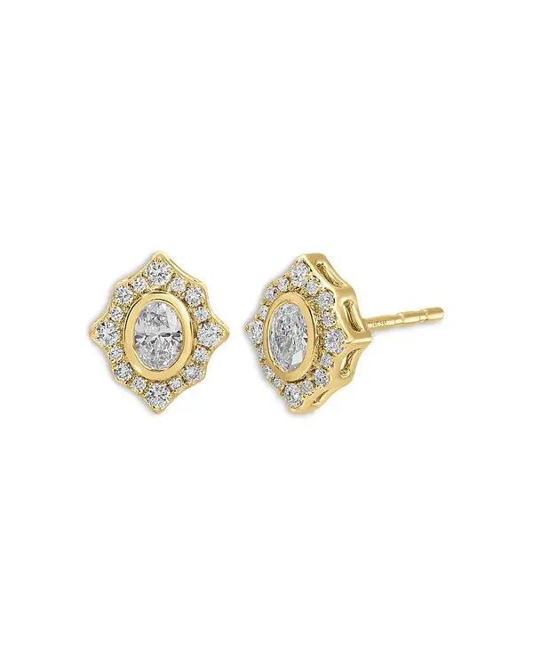 Ef Collection 14k Yellow Diamond Oval Halo Stud Earrings - Gold