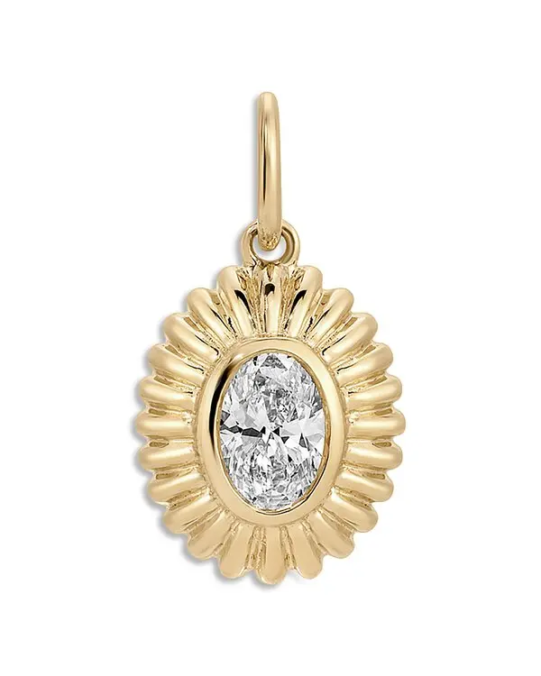 Ef Collection 14k Yellow Diamond Oval Fluted Frame Pendant - Gold