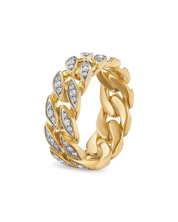 David Yurman Curb Chain Band Ring With Diamonds - Gold