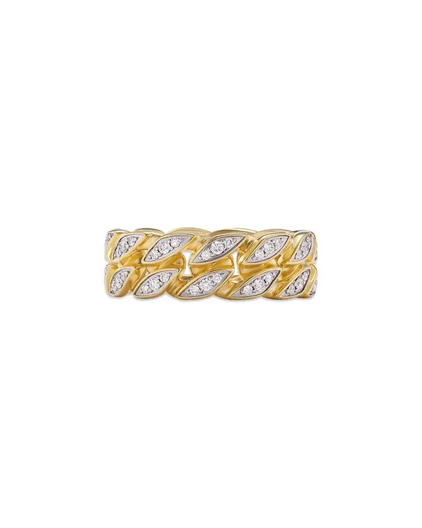 David Yurman Curb Chain Band Ring With Diamonds - Gold