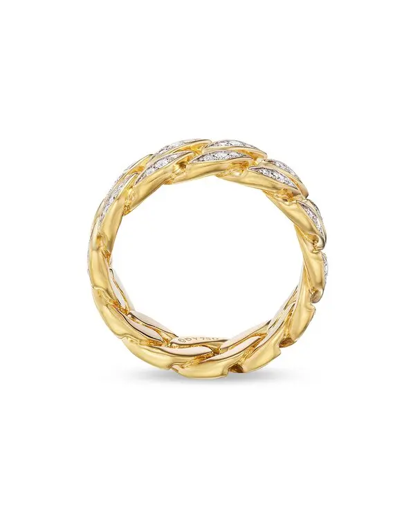 David Yurman Curb Chain Band Ring With Diamonds - Gold