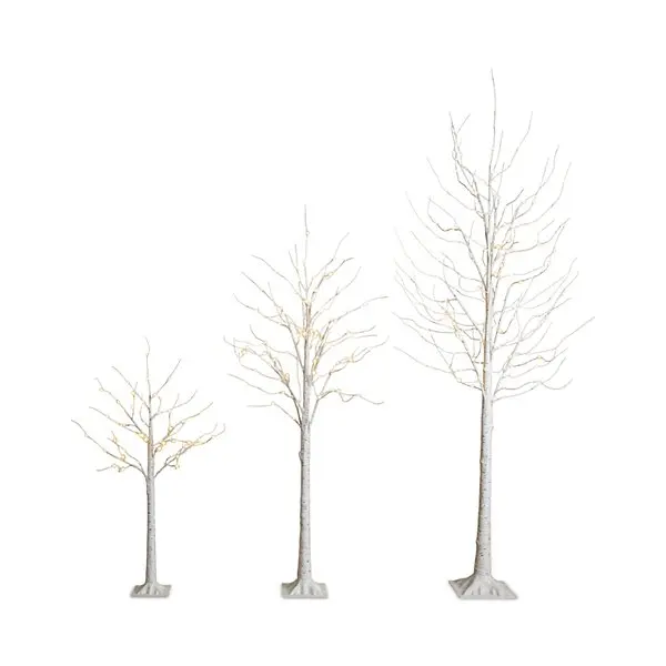 NEARLY NATURAL Pre-lit Artificial Birch Trees With Led Lights, Set Of 3 - White