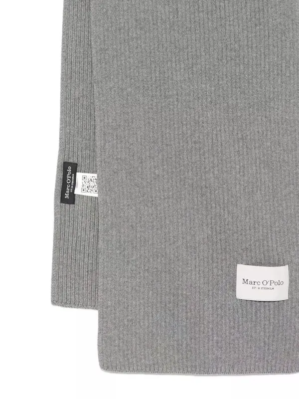 Marc O'polo Ribbed Patch-logo Scarf - Grey