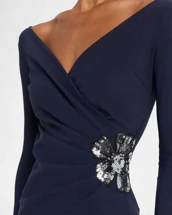 Chiara Boni La Petite Robe Onori Long Sleeve Sequin Flower Midi Dress - Midnight