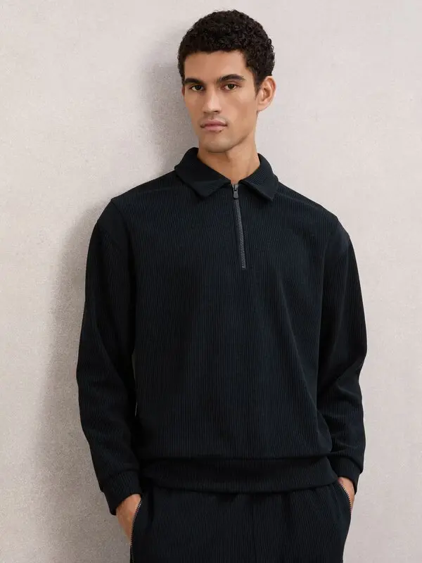 REISS Bert Corduroy Half-zip Polo Shirt