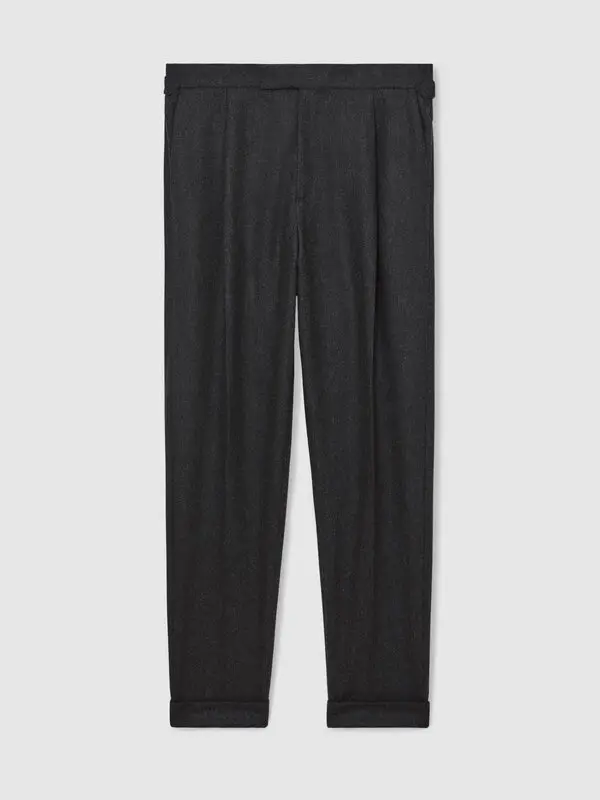REISS Atelier Wool Tapered Trousers - Charcoal