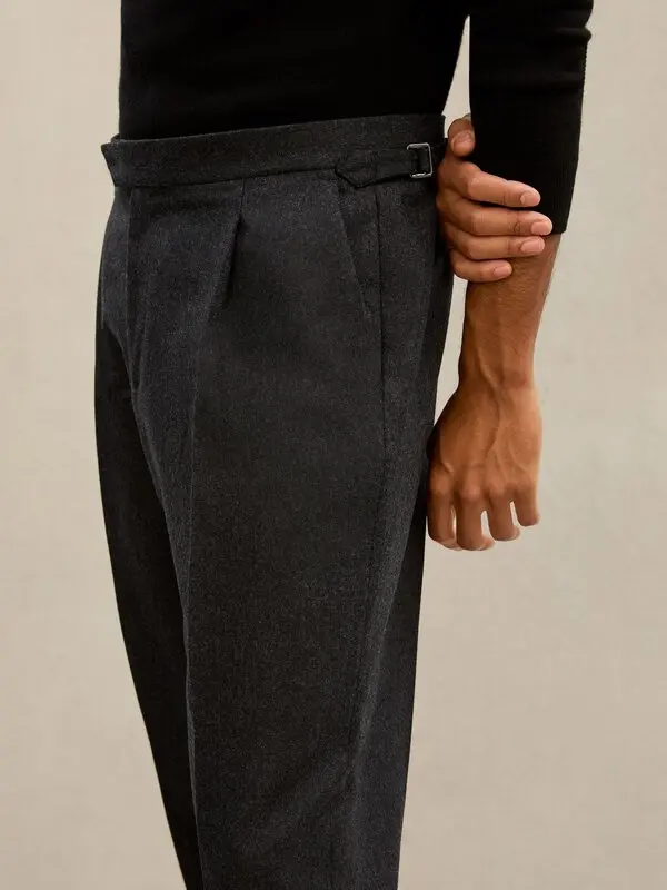 REISS Atelier Wool Tapered Trousers - Charcoal