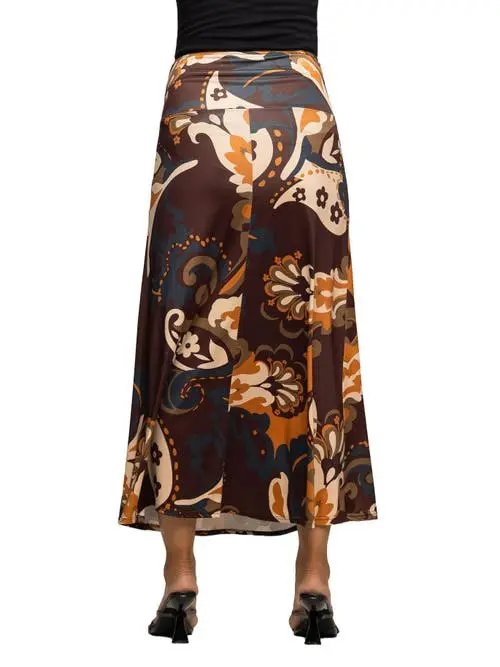 24SEVEN COMFORT APPAREL Printed Elastic Waist Maxi Skirt - Brown Multi
