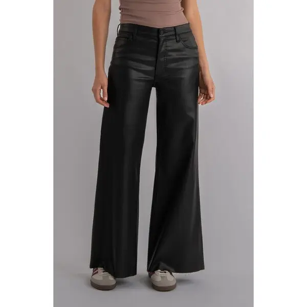 Kut From The Kloth Ryan Fab Ab Coated High-waist Wide-leg Jeans - Black