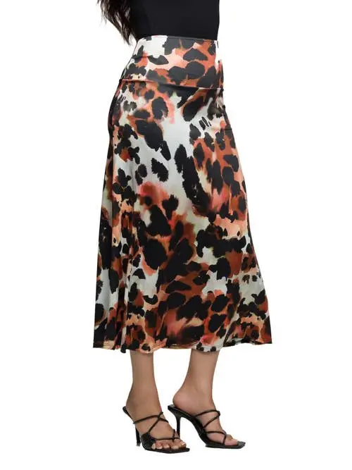 24SEVEN COMFORT APPAREL Animal Print Elastic Waist Maxi Skirt - Brown Multi