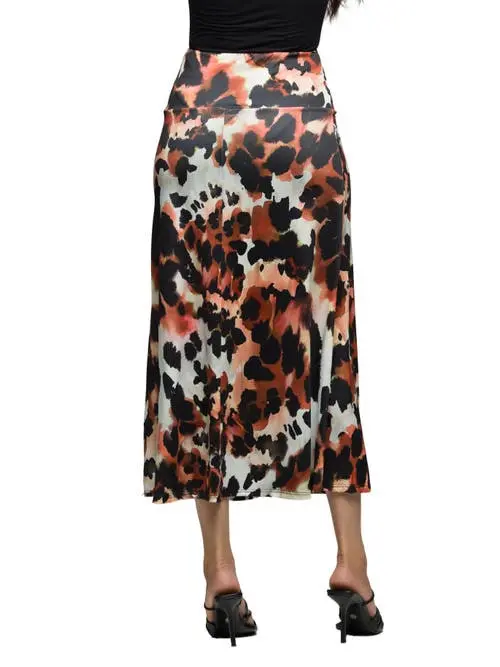 24SEVEN COMFORT APPAREL Animal Print Elastic Waist Maxi Skirt - Brown Multi