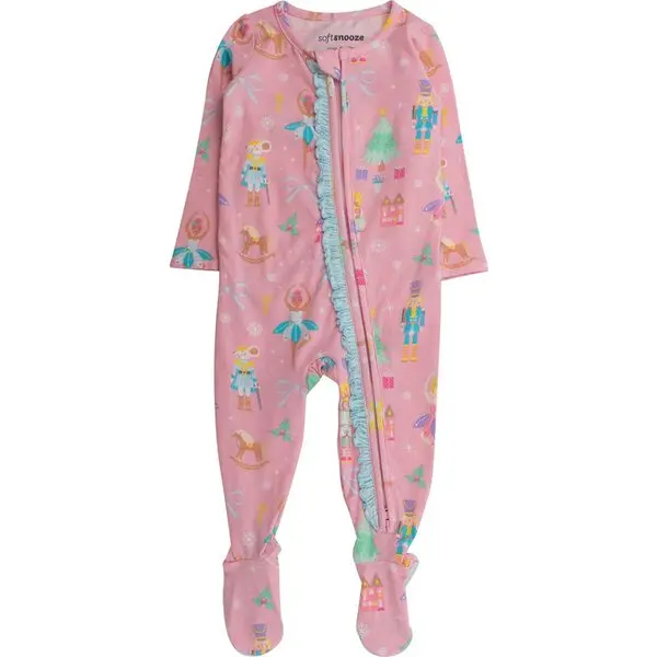 RUFFLEBUTTS Modal Blend Ruffle One Piece Footie Pajamas - Sugarplum Dreams