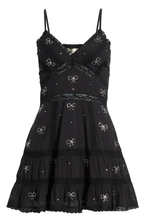 LoveShackFancy Solbina Crystal Bow Mini Dress - Black
