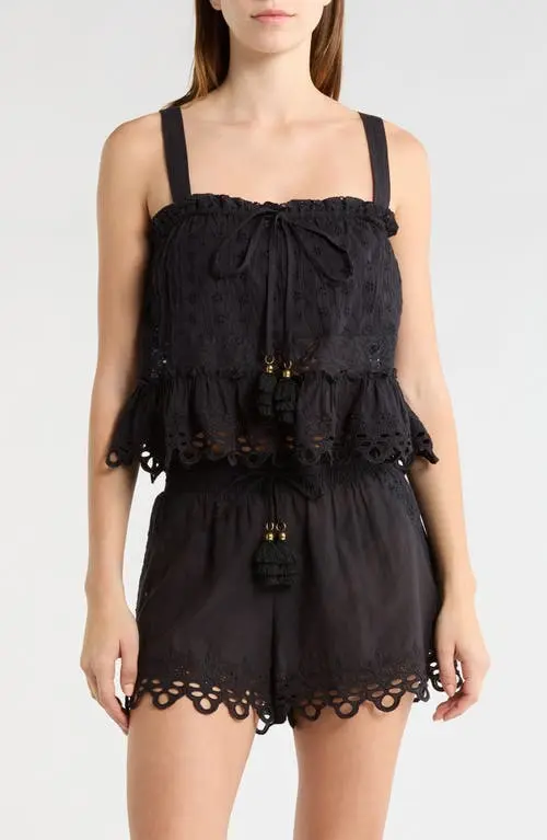 Ramy Brook Amina Tiered Cotton Eyelet Cover-up Shirt - Black