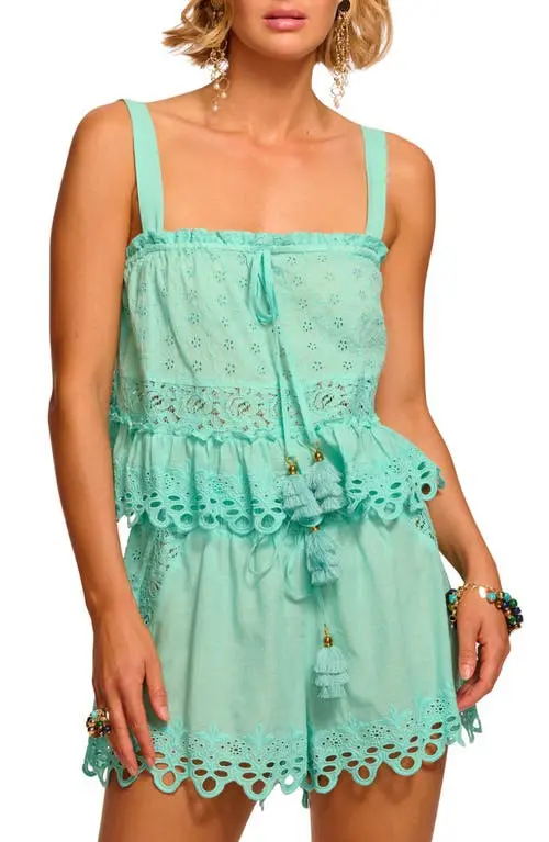 Ramy Brook Amina Tiered Cotton Eyelet Cover-up Shirt - Seaglass