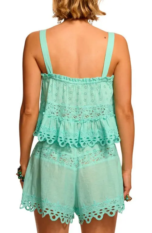 Ramy Brook Amina Tiered Cotton Eyelet Cover-up Shirt - Seaglass
