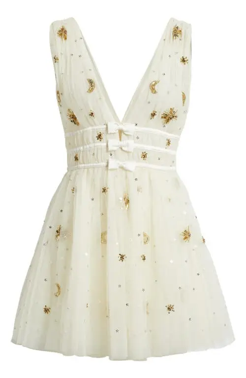 LoveShackFancy Lawton Embellished Tulle Mini Dress - Lunar Gold