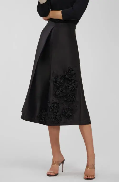 KAY UNGER Floral Appliqué Midi Skirt