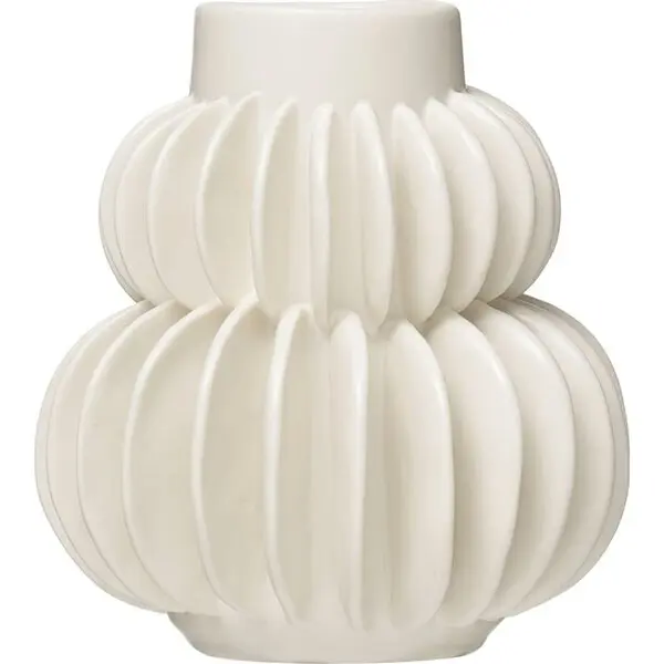 STORIED HOME Stoneware Vase With Half Circle Pleated Design