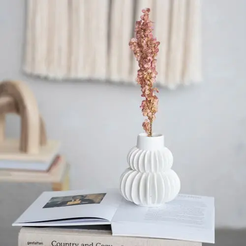 STORIED HOME Stoneware Vase With Half Circle Pleated Design