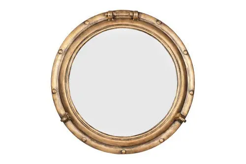 STORIED HOME Round Metal Porthole Wall Mirror - Gold
