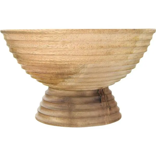STORIED HOME Ridged Mango Wood Footed Bowl - Brown