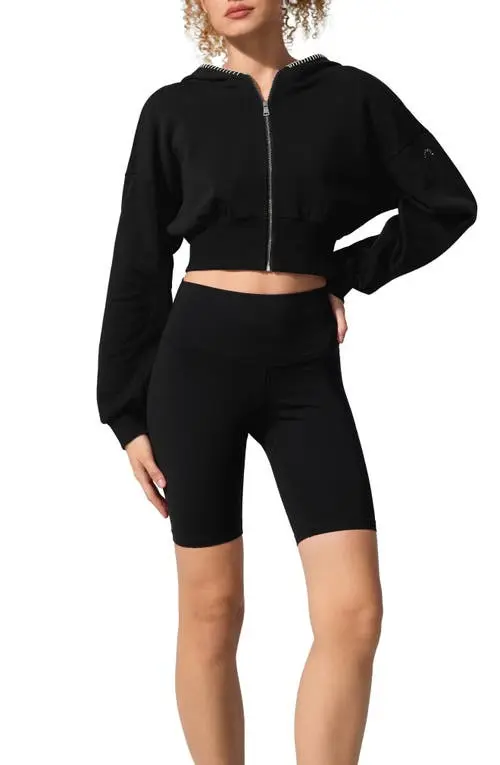Lilysilk Silkerry Cropped Fit Seamflow Zip-up Sweatshirt - Black