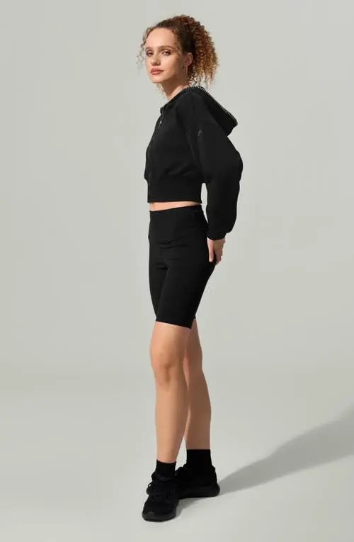 Lilysilk Silkerry Cropped Fit Seamflow Zip-up Sweatshirt - Black