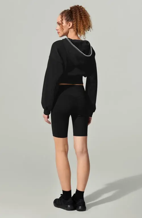 Lilysilk Silkerry Cropped Fit Seamflow Zip-up Sweatshirt - Black
