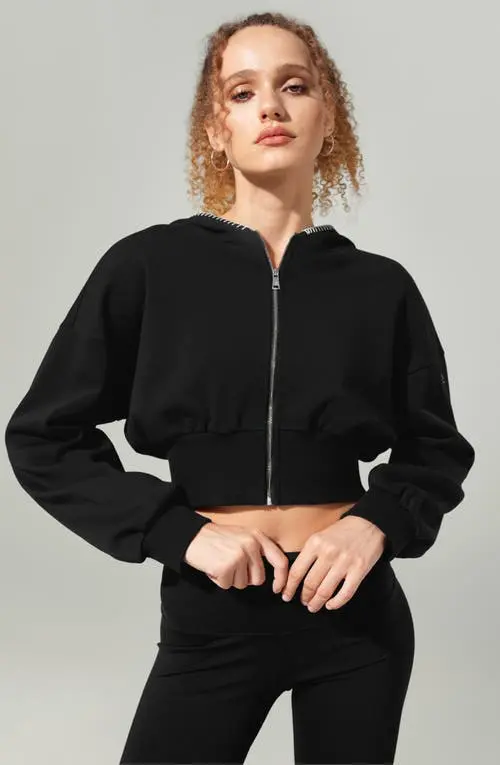 Lilysilk Silkerry Cropped Fit Seamflow Zip-up Sweatshirt - Black