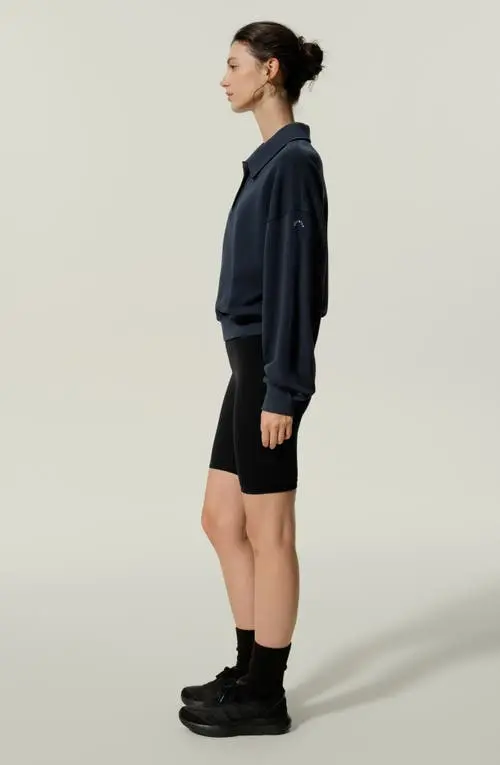 Lilysilk Silkerry Oversized Heirloom '89 Polo Collar Sweatshirt - Navy