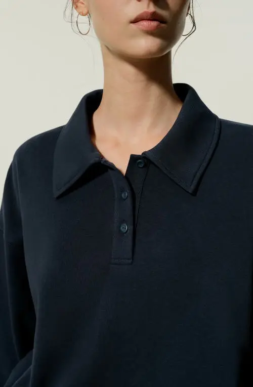 Lilysilk Silkerry Oversized Heirloom '89 Polo Collar Sweatshirt - Navy