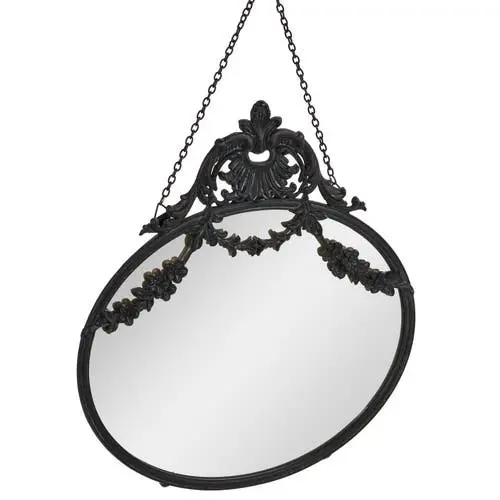 STORIED HOME Vintage Pewter Framed Wall Mirror With Decorative Chain