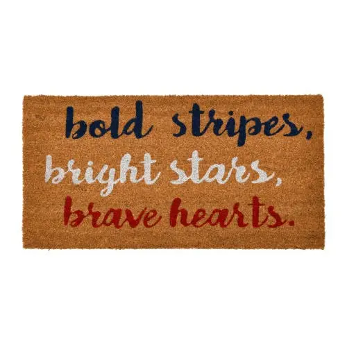 STORIED HOME Coir Entry Doormat With Patriotic Message - Brown