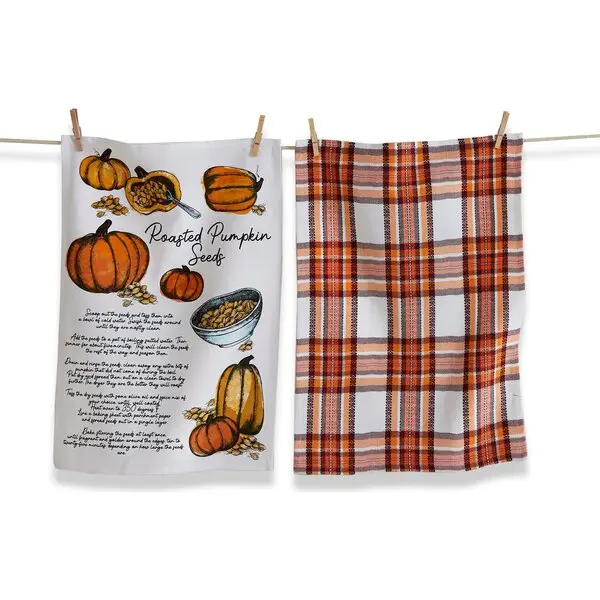 TAG Pumpkin Seed Dishtowel Set Of 2 Halloween Kitchen Towels - Multicolored