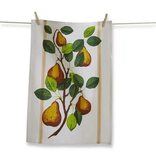 TAG Orchard Pear Vine Print Cotton Kitchen Dishtowel White - Multicolored